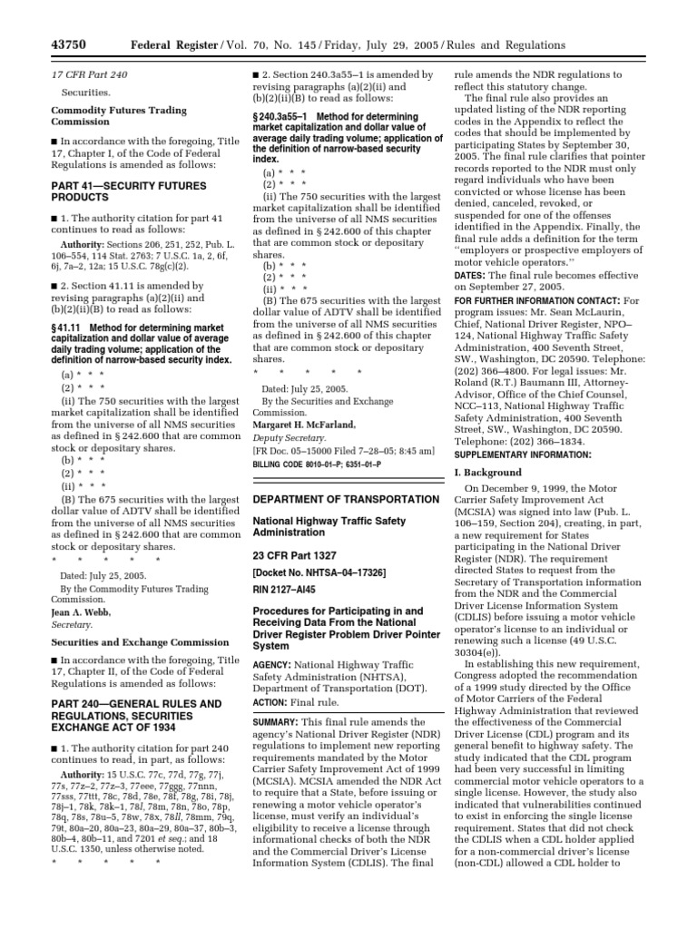 Rule: National Driver Register Problem Driver Pointer System ...
