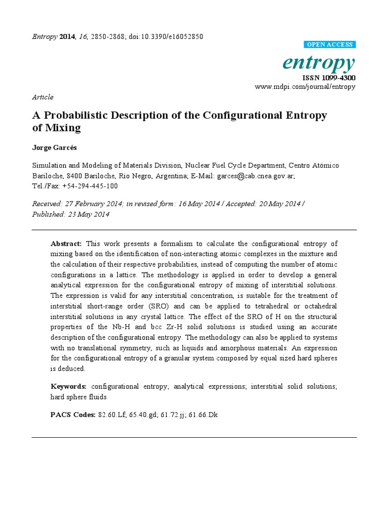 Entropy: A Probabilistic Description of The Configurational Entropy of ...