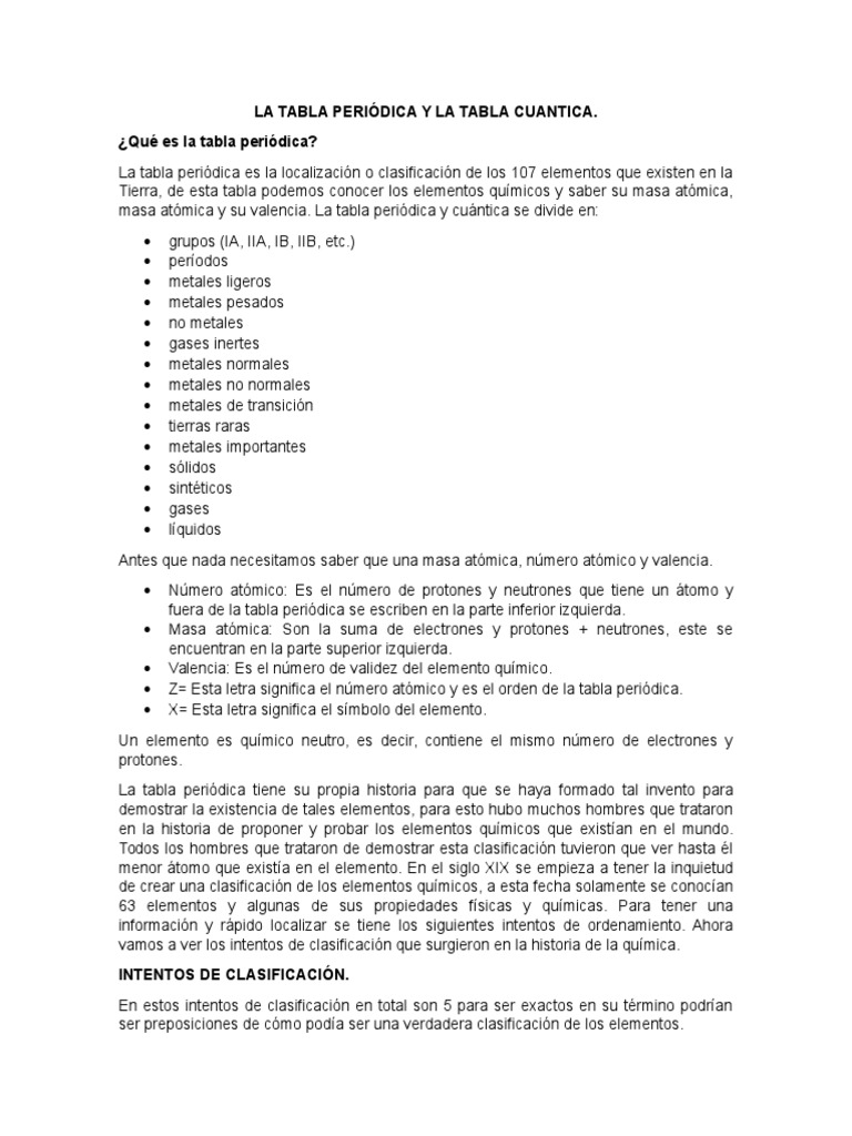 La Tabla Periódica y La Tabla Cuantica | PDF | Tabla periódica ...