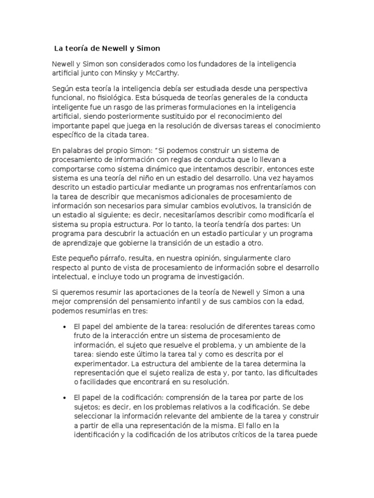 La Teoría de Newell y Simon | PDF | Teoría | Comportamiento
