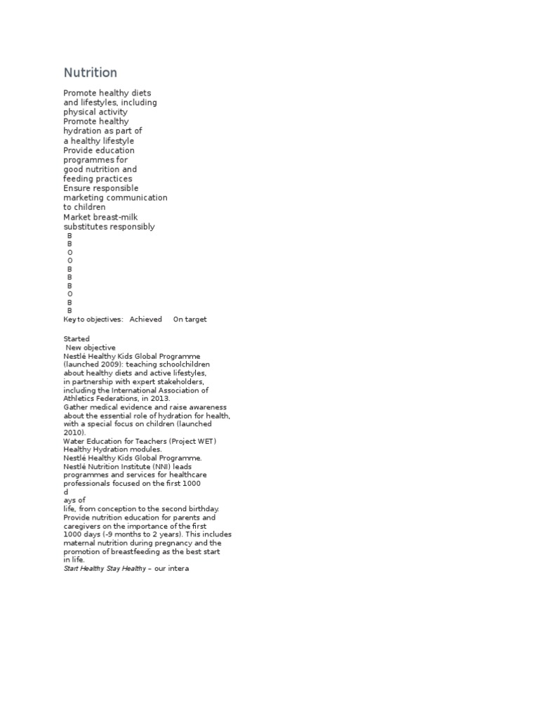 Nutrition: Commitments Objectives How | PDF
