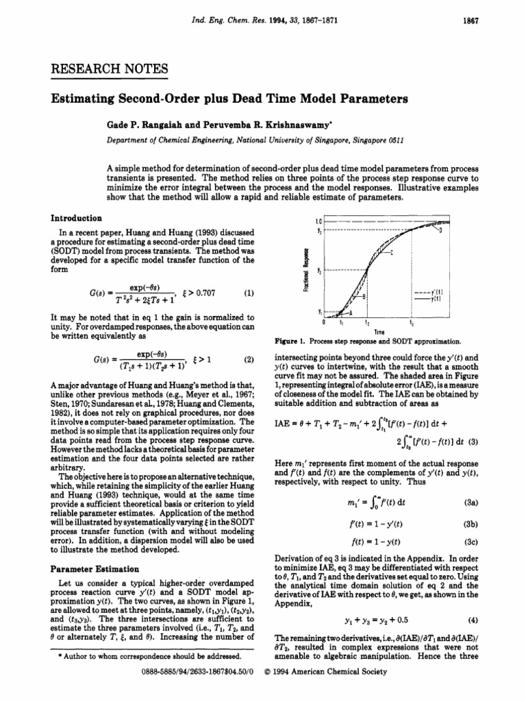 Estimating Second-Order Plus Dead Time Model Parameters | PDF ...