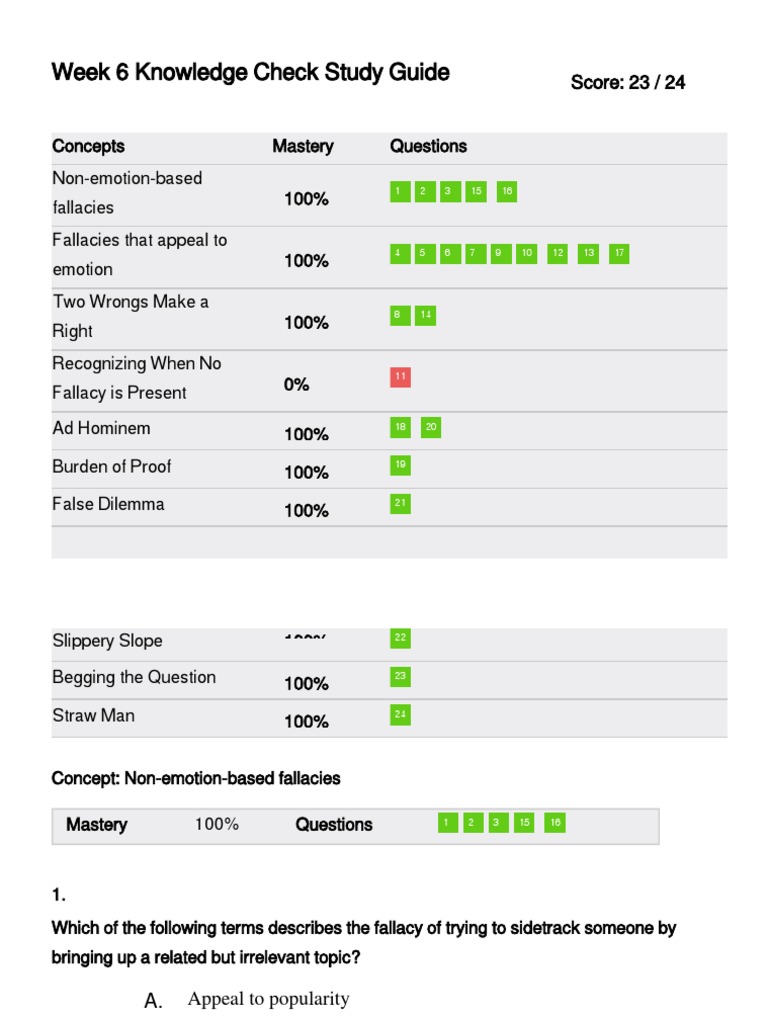 Week 6 Knowledge Check Study Guide | PDF | Fallacy | Argument