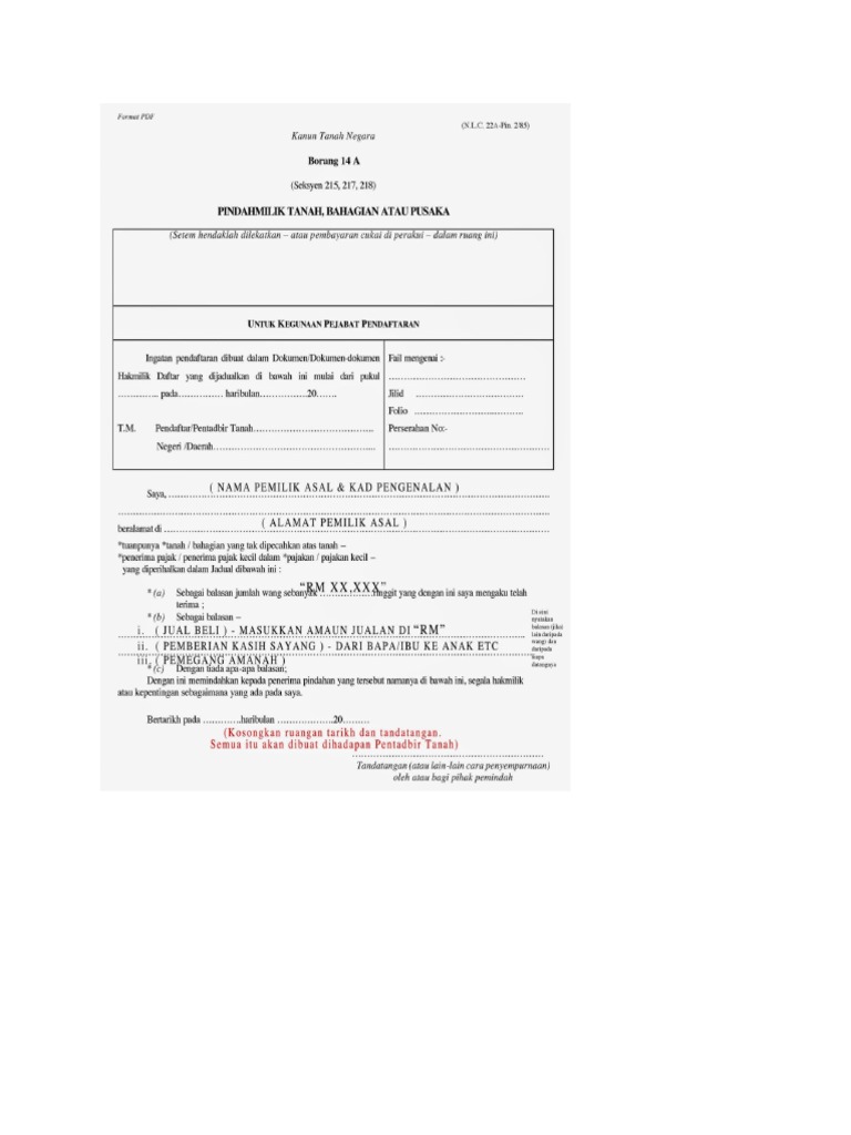 Contoh Isi Borang 14a | PDF