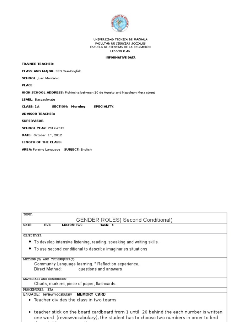 Lesson Plan Second Conditional | PDF