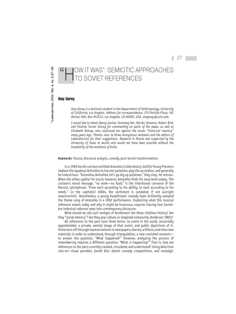 How It Was': Semiotic Approaches To Soviet References | PDF | Memory ...