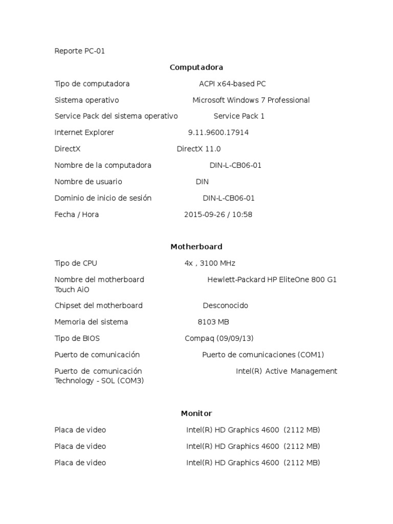 Reporte PC | USB | Bios