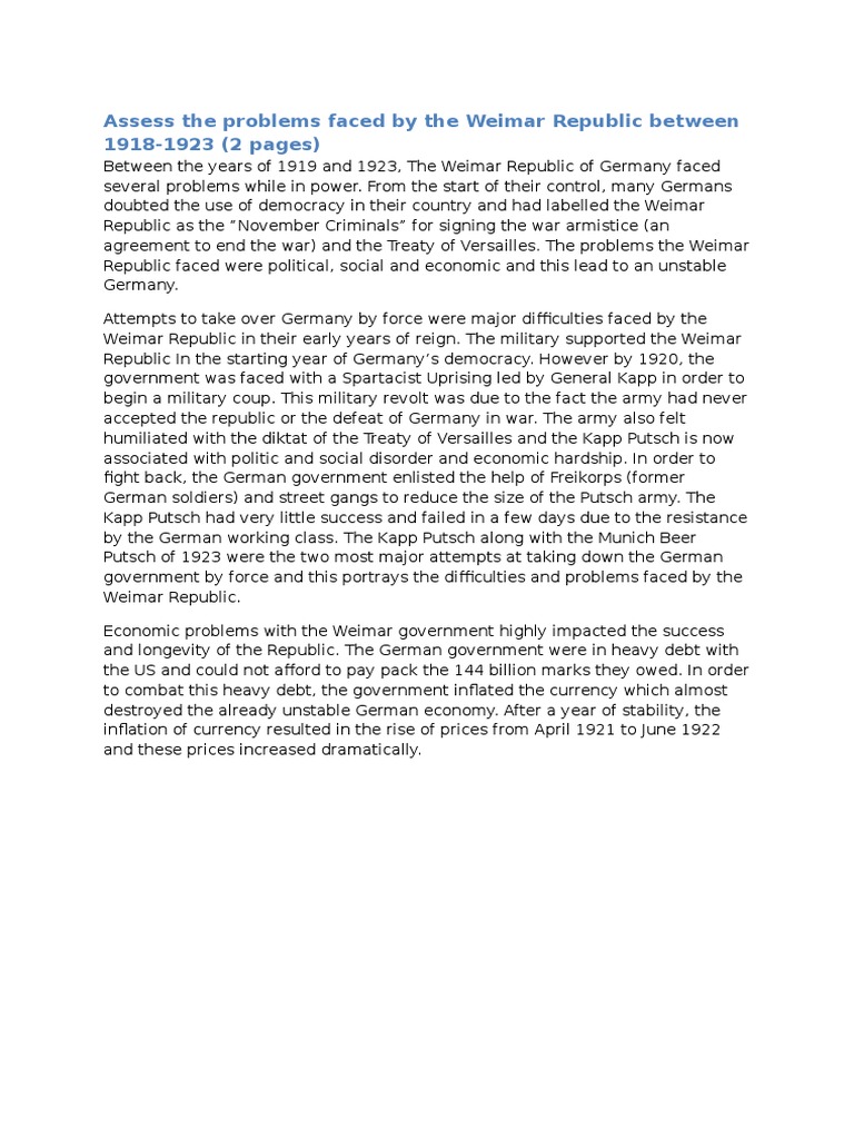Weimar Republic's Early Struggles (1918-1923) | PDF
