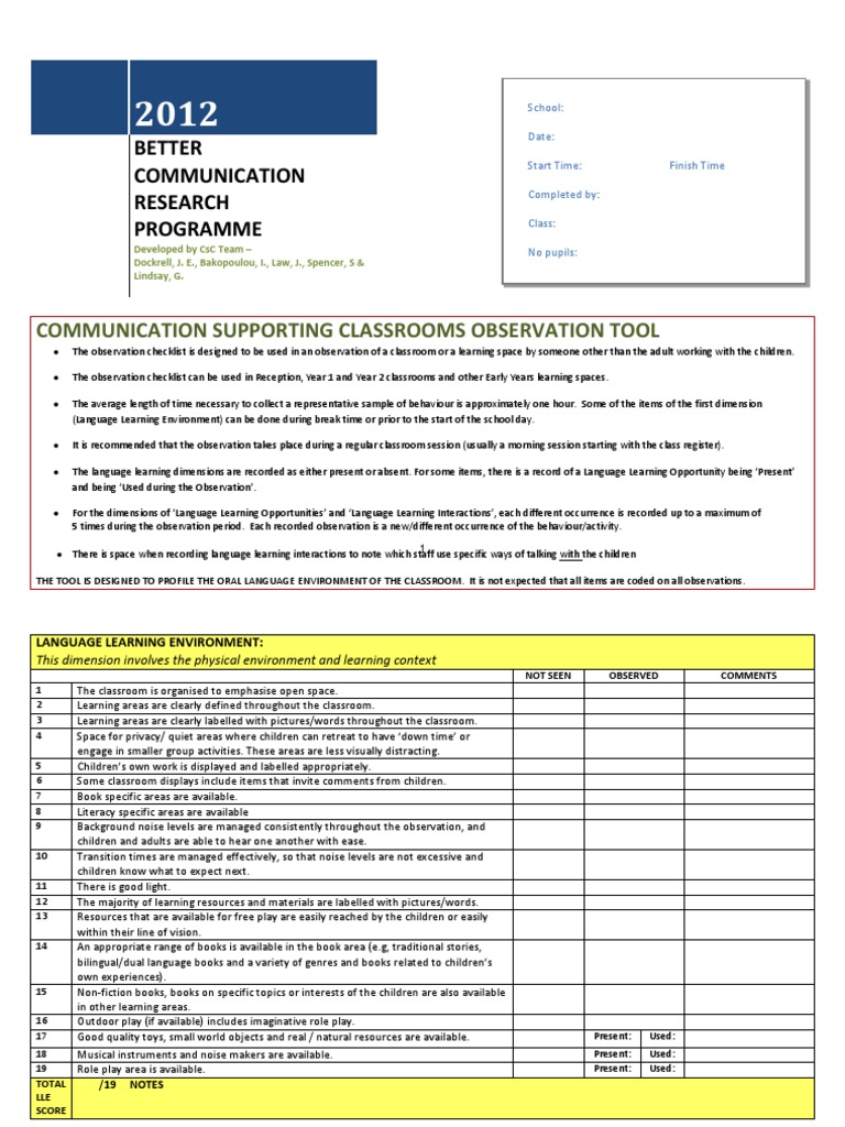 BCRP Communication Supporting Classrooms Observation Tool March 2013 ...