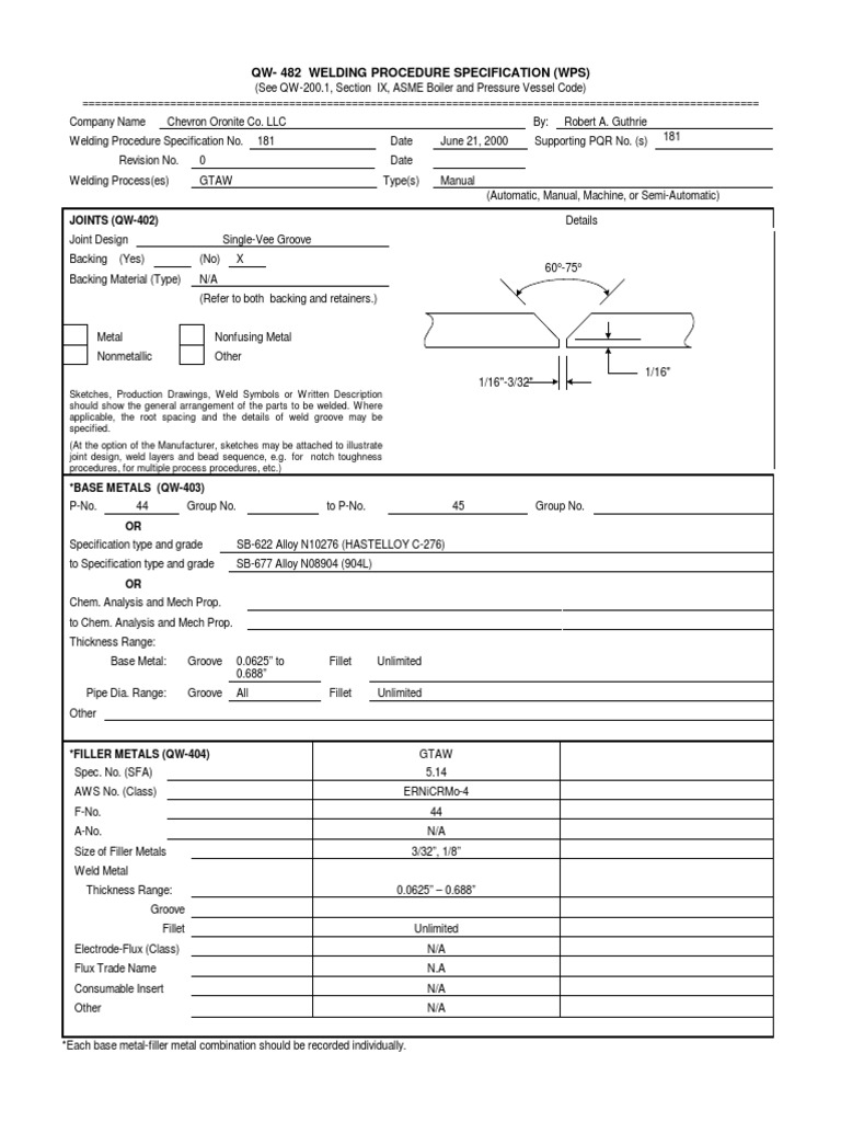 Qw-482 Welding Procedure Specification (WPS) | PDF | Welding | Construction