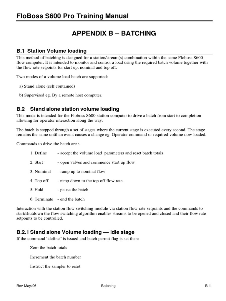 Floboss S600 Pro Training Manual Appendix B - Batching: B.1 Station Volume Loading | PDF | Flow ...