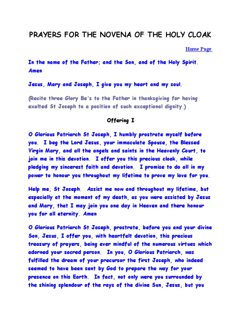 Prayers For The Novena of The Holy Cloak | PDF | Mary, Mother Of Jesus | Saint Joseph