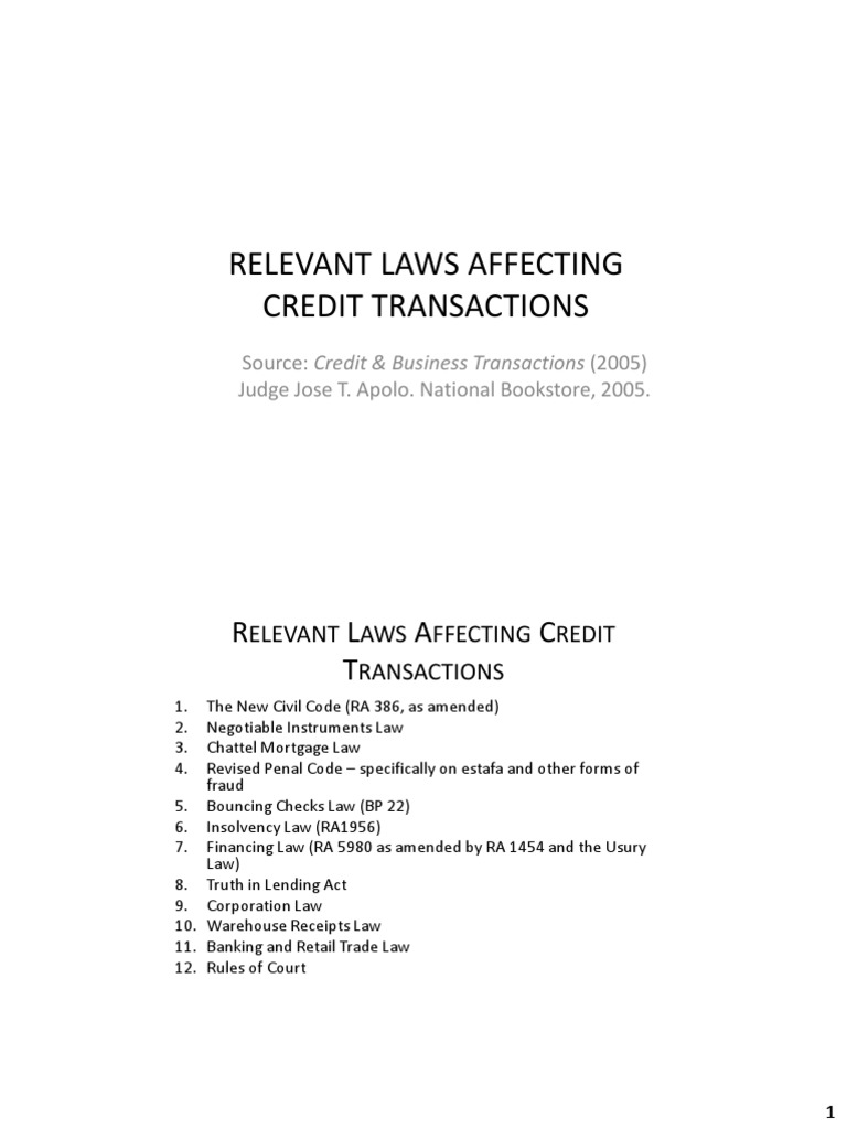 Laws Governing Credit Transactions | PDF