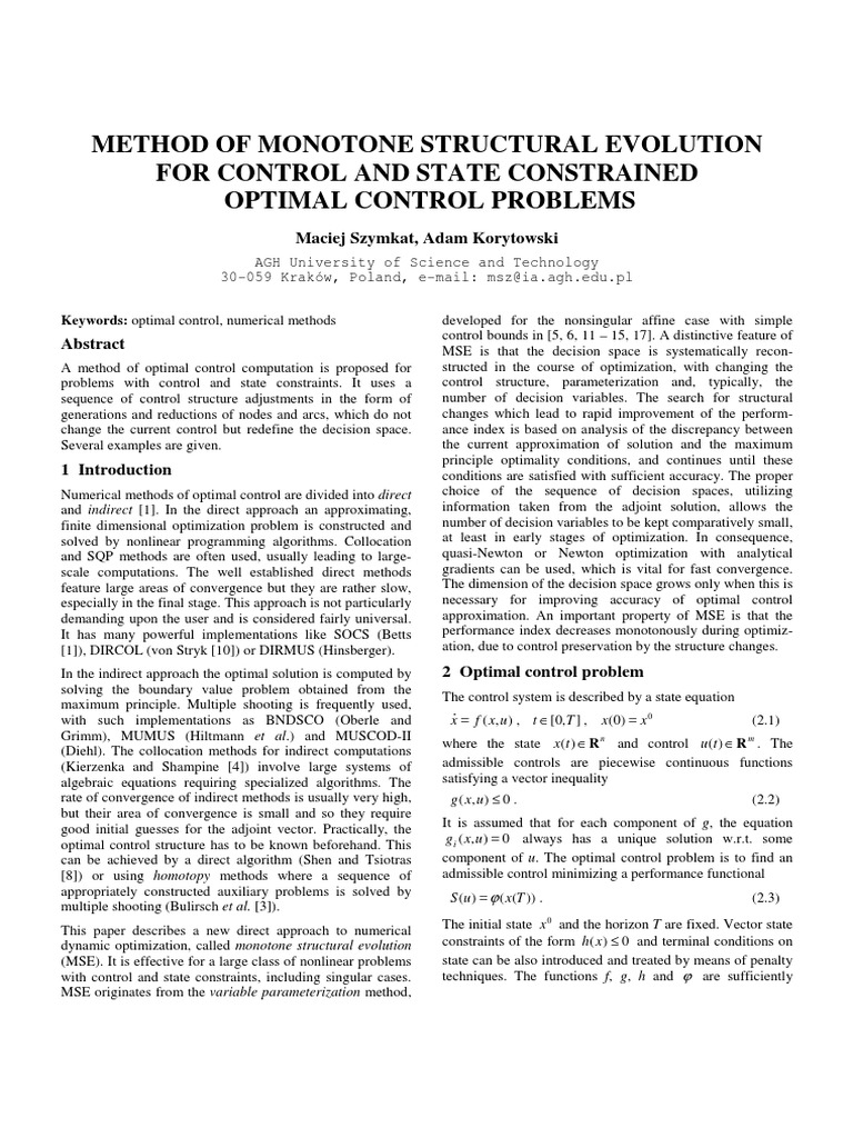 Method of Monotone Structural Evolution For Control and State Constrained Optimal Control ...