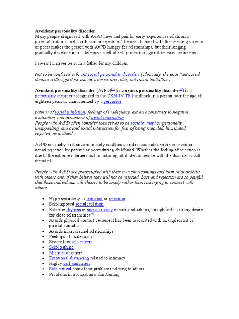 Understanding Avoidant Personality Disorder | PDF | Social Anxiety ...