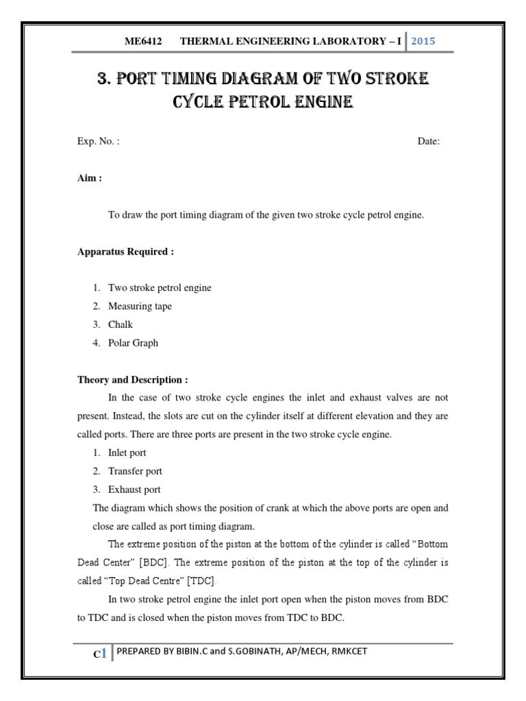 Port Timing Diagram of Two Stroke Cycle Petrol Engine | PDF | Piston ...