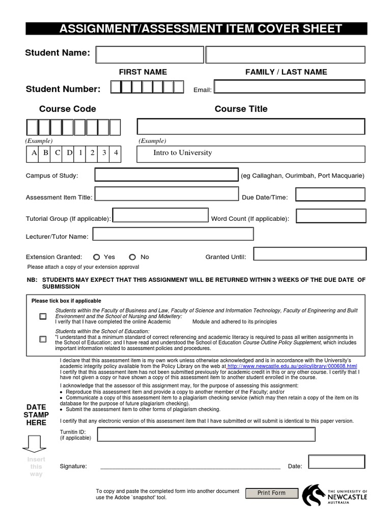 Assignment Cover Sheet Template | PDF | Career & Growth