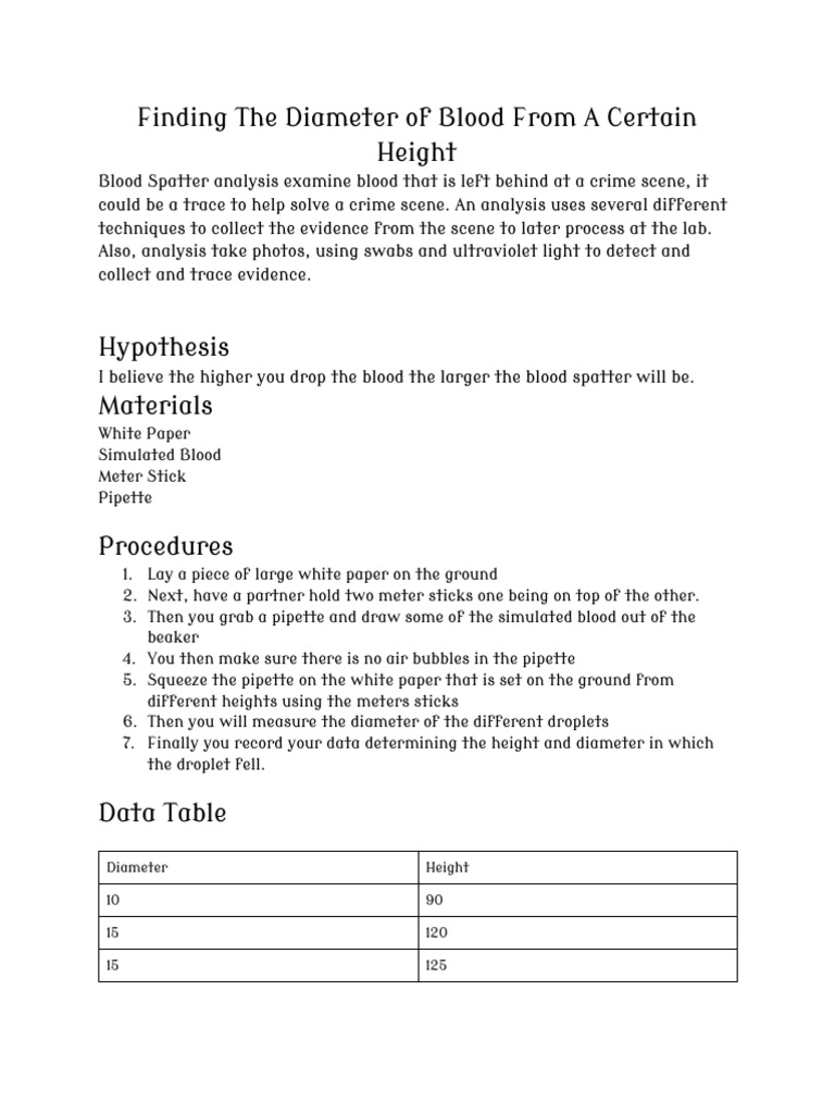 Blood Spatter Diameter Analysis | PDF