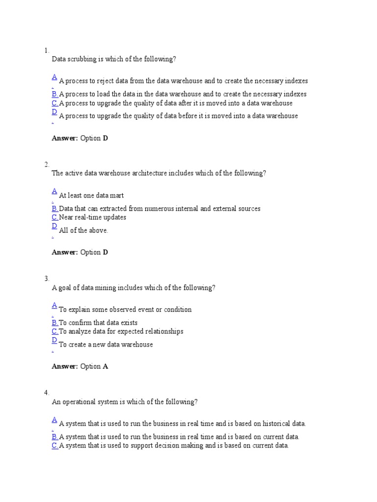 DW Questions | PDF | Data Warehouse | Databases