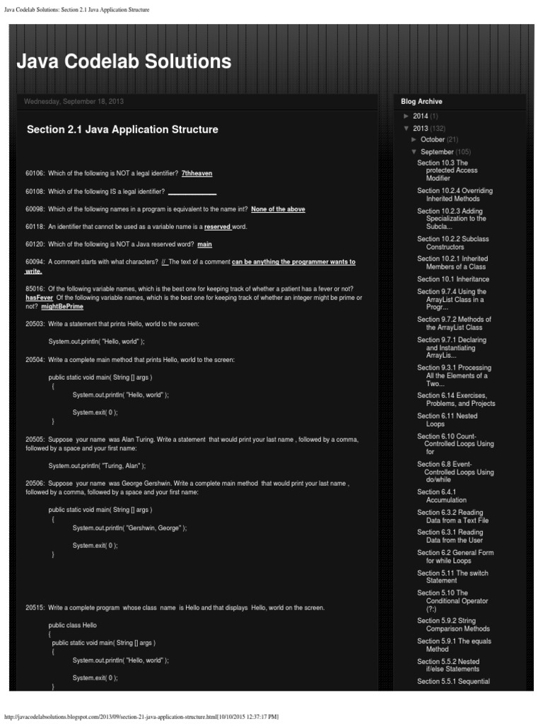 Java Codelab Solutions - Section 2.1 Java Application Structure | PDF ...