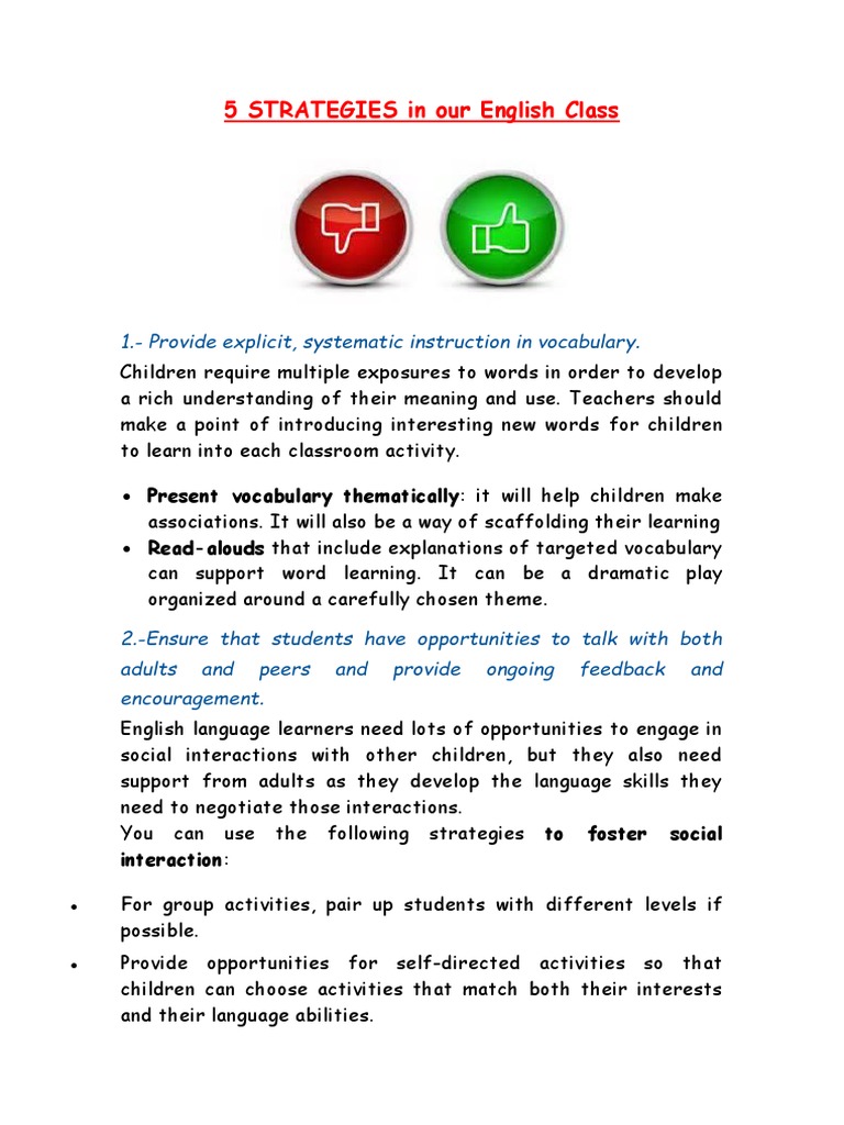 5 STRATEGIES in Our English Class: 1.-Provide Explicit, Systematic ...