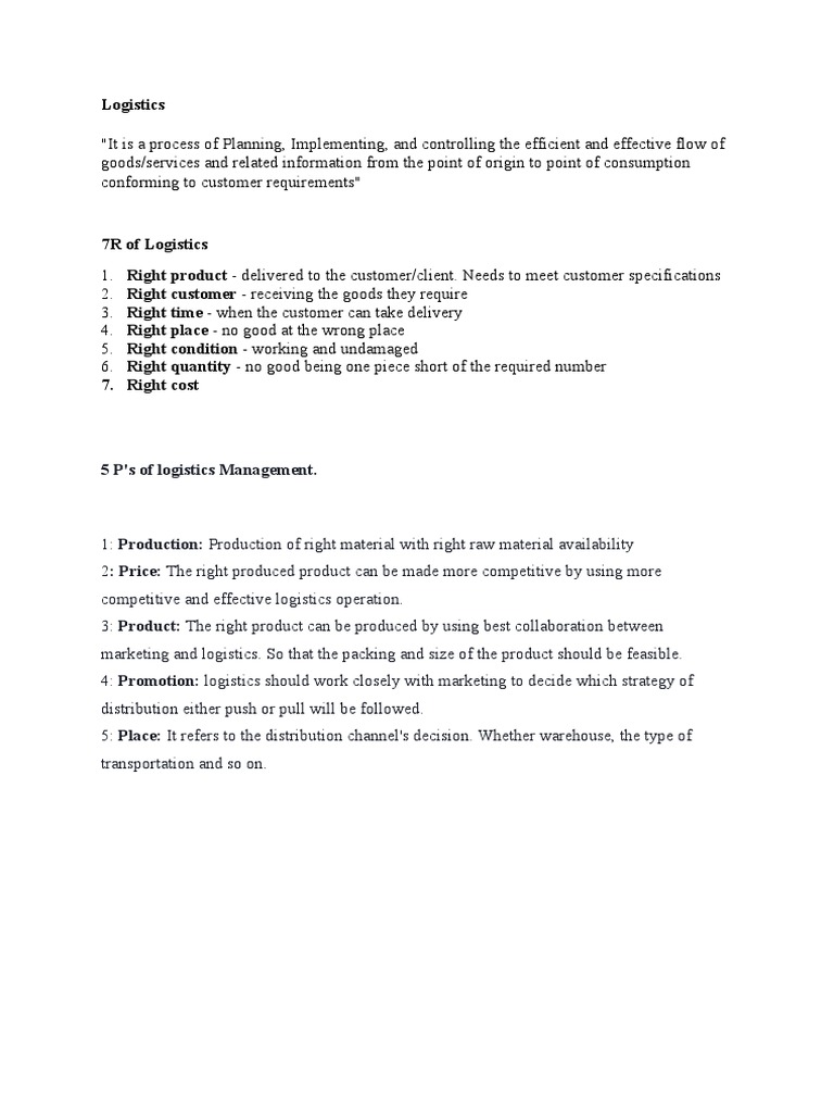 Logistics Notes | Transport | Cargo