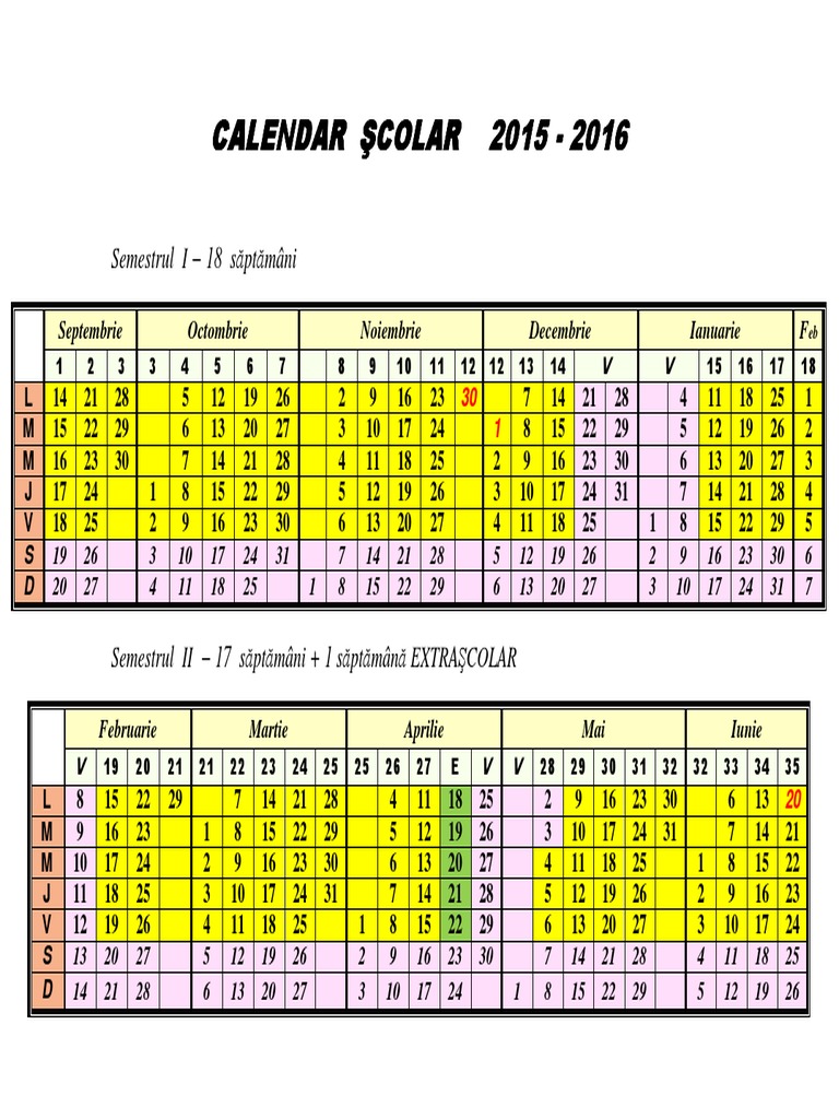 Calendar Scolar 2015 2016 | PDF | Teaching Methods & Materials