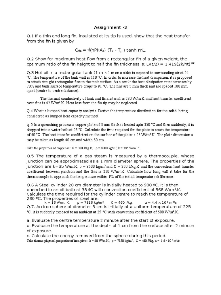 Assignment No-2 HMT | PDF | Heat Transfer | Heat Capacity