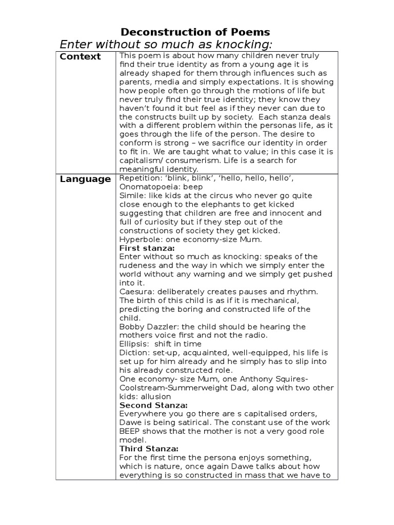 Deconstruction of Poems | PDF | Ellipsis | Poetry