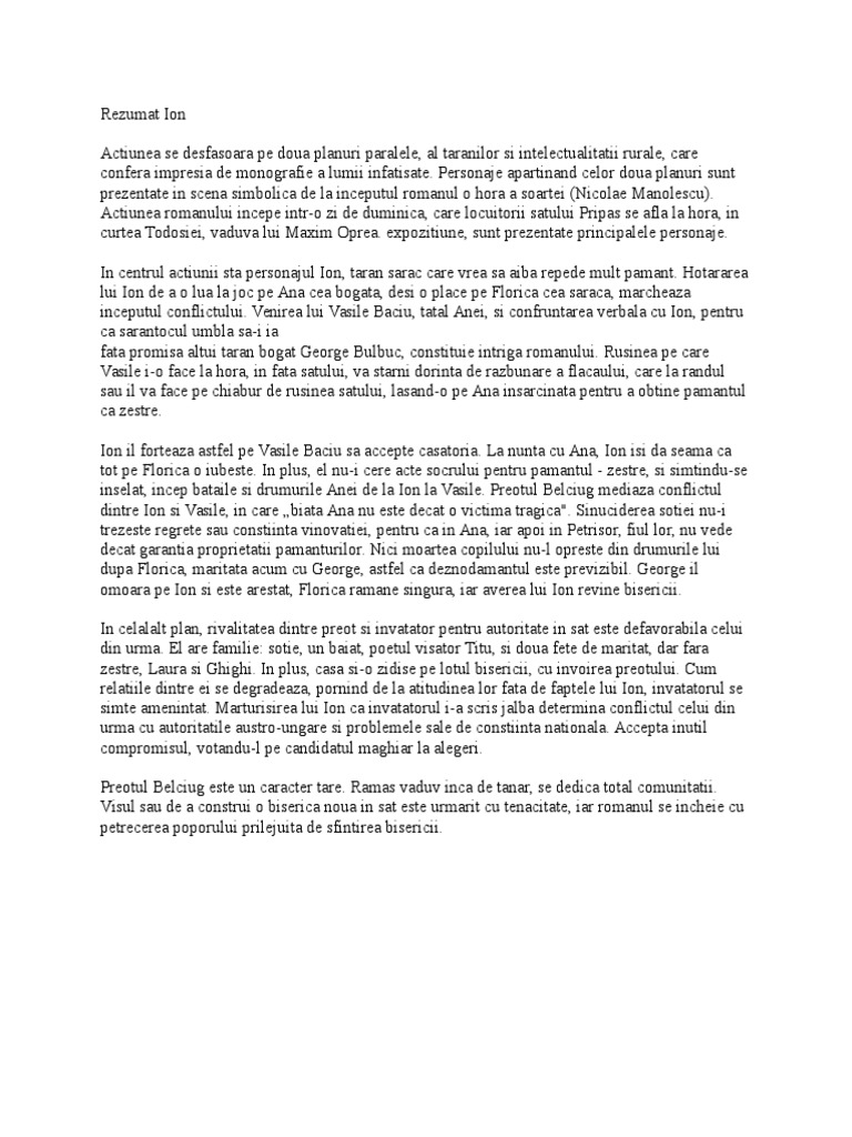 Rezumat Ion de Liviu Rebreanu | PDF
