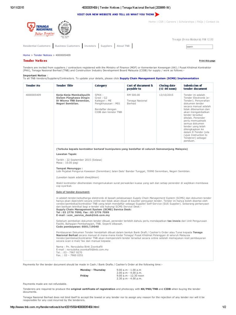 Tender Notices - Tenaga Nasional Berhad PDF | PDF | Pengelolaan ...
