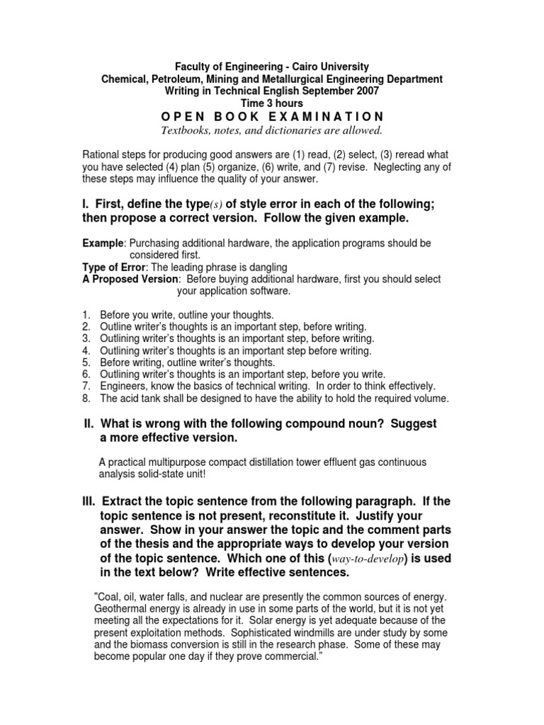 Technical Writing Exam Guidelines | PDF | Paragraph | Sentence ...