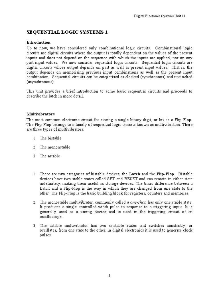 Unit 11 - Sequential Logic Systems 1 | PDF | Computer Engineering ...