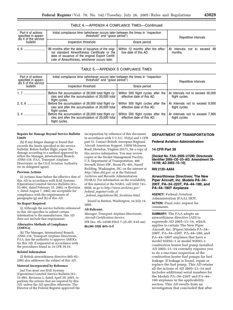 Rule: Airworthiness directives: New Piper Aircraft, Inc. | Federal ...