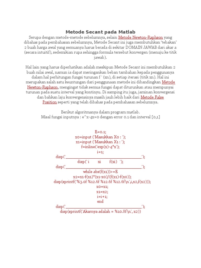 Metode Secant Pada Matlab RK | PDF