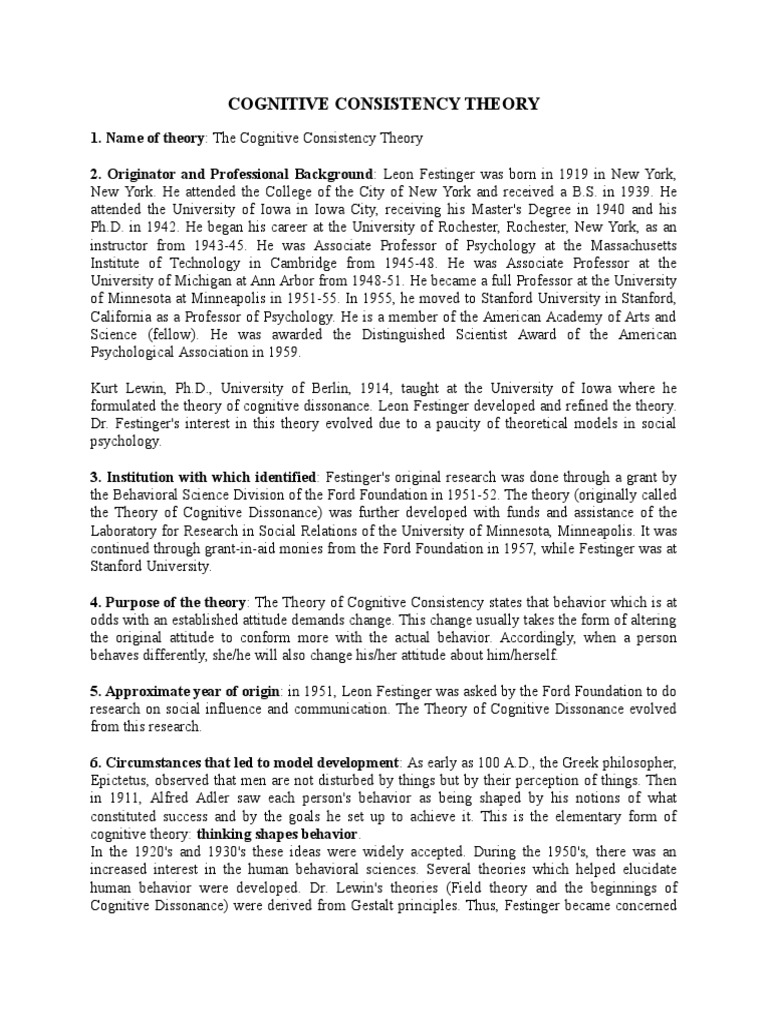 Cognitive Consistency Theory | PDF | Attitude (Psychology) | Motivation