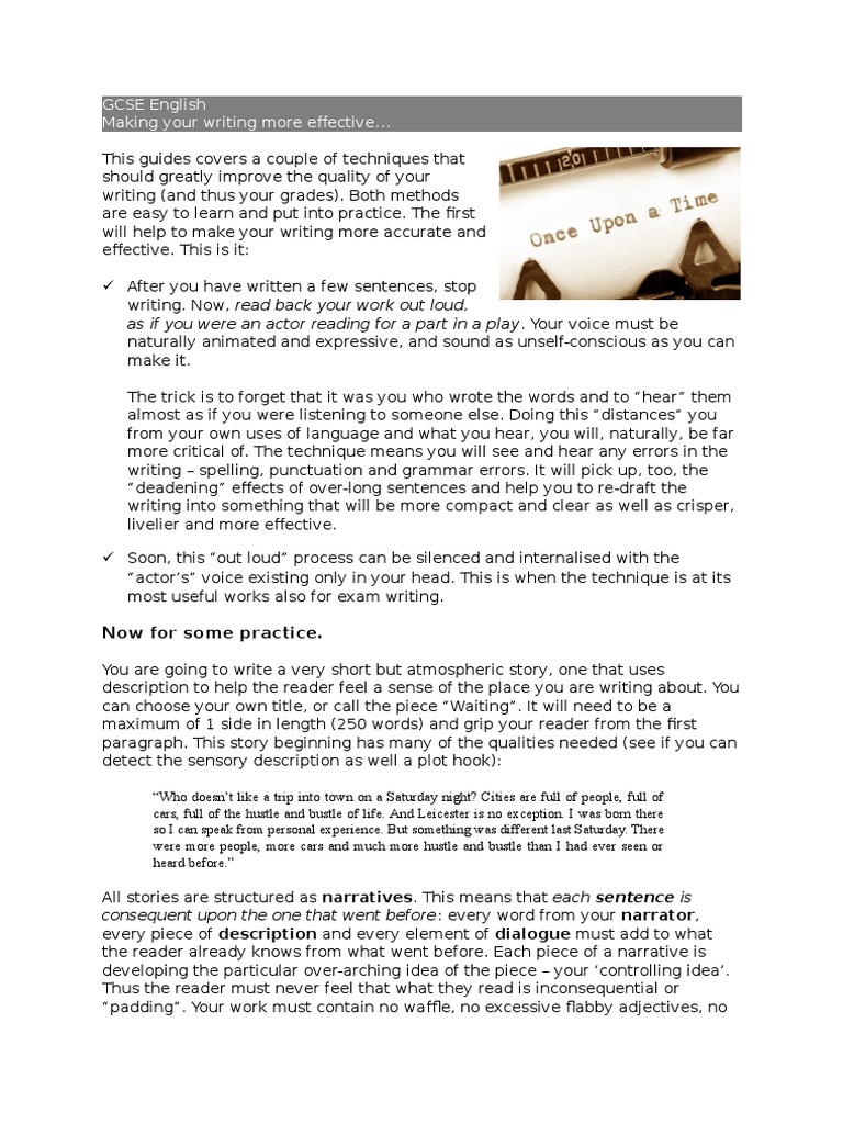 GCSE English - Improving Writing Practice | PDF | Adverb | Narrative