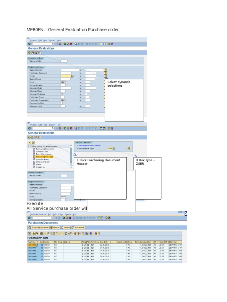 ME80FN - General Evaluation Purchase Order: Select Dynamic Selections | PDF