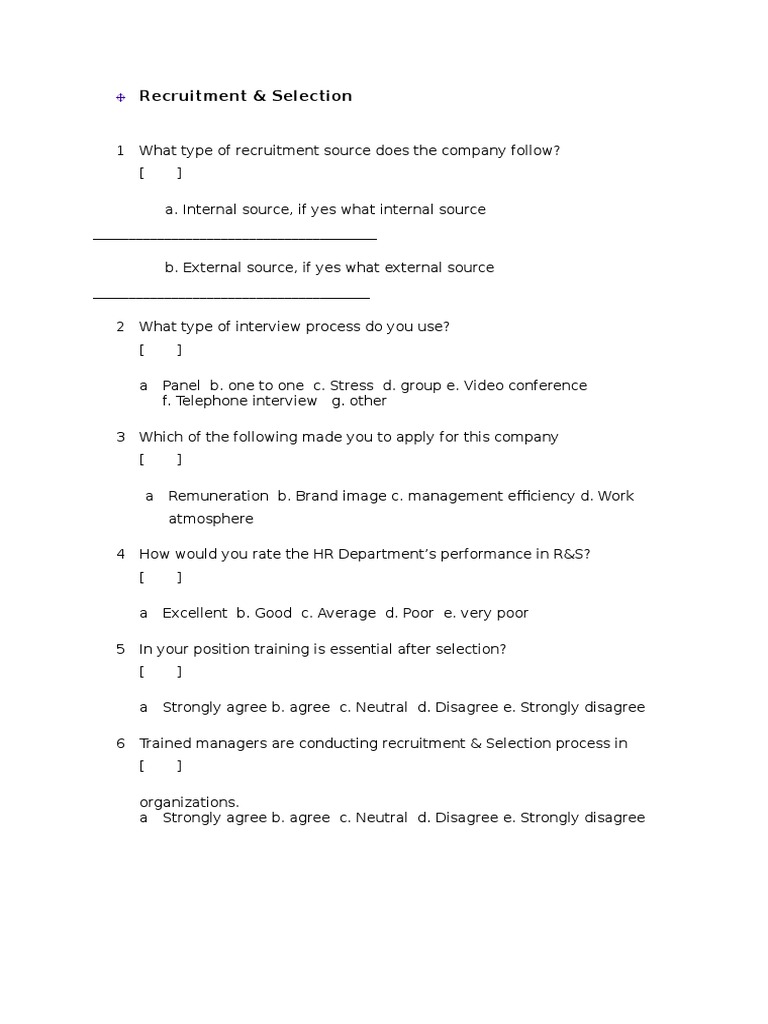 Recruitment & Selection Process Survey | PDF