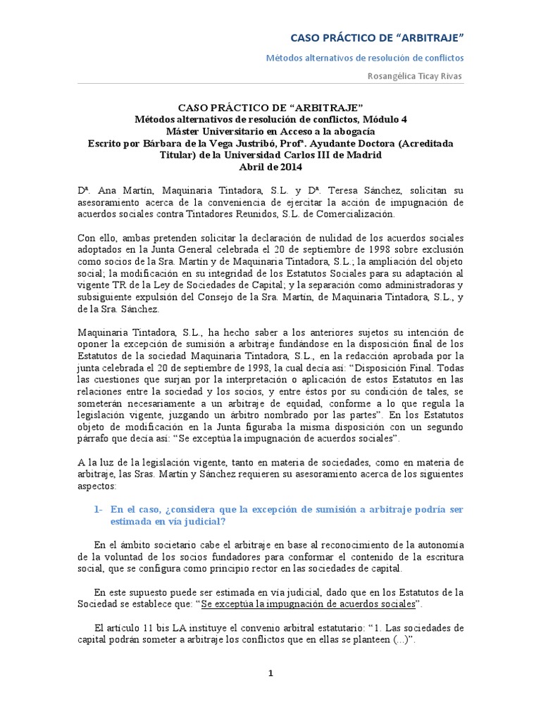 Caso Práctico de Arbitraje | PDF | Arbitraje | Compañía de responsabilidad limitada