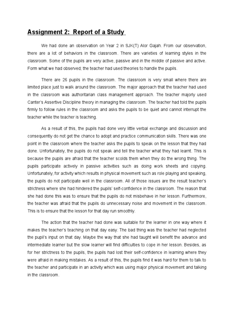 Classroom Management Study Report | PDF | Classroom Management | Classroom