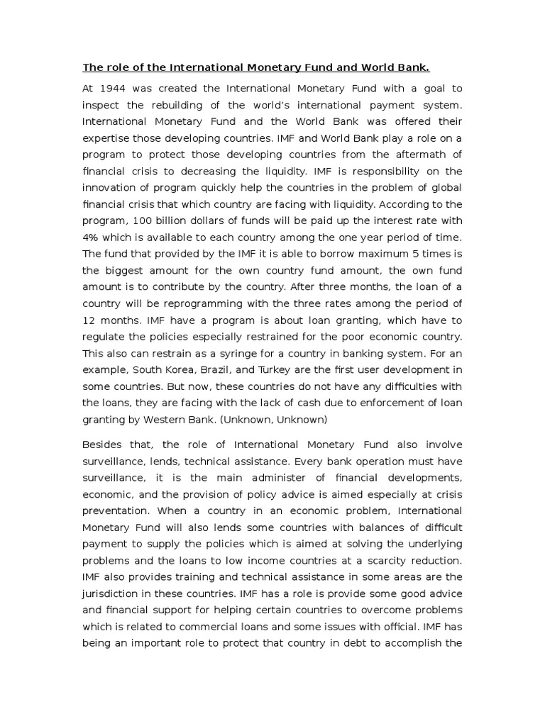 The Role of The International Monetary Fund and World Bank | PDF ...