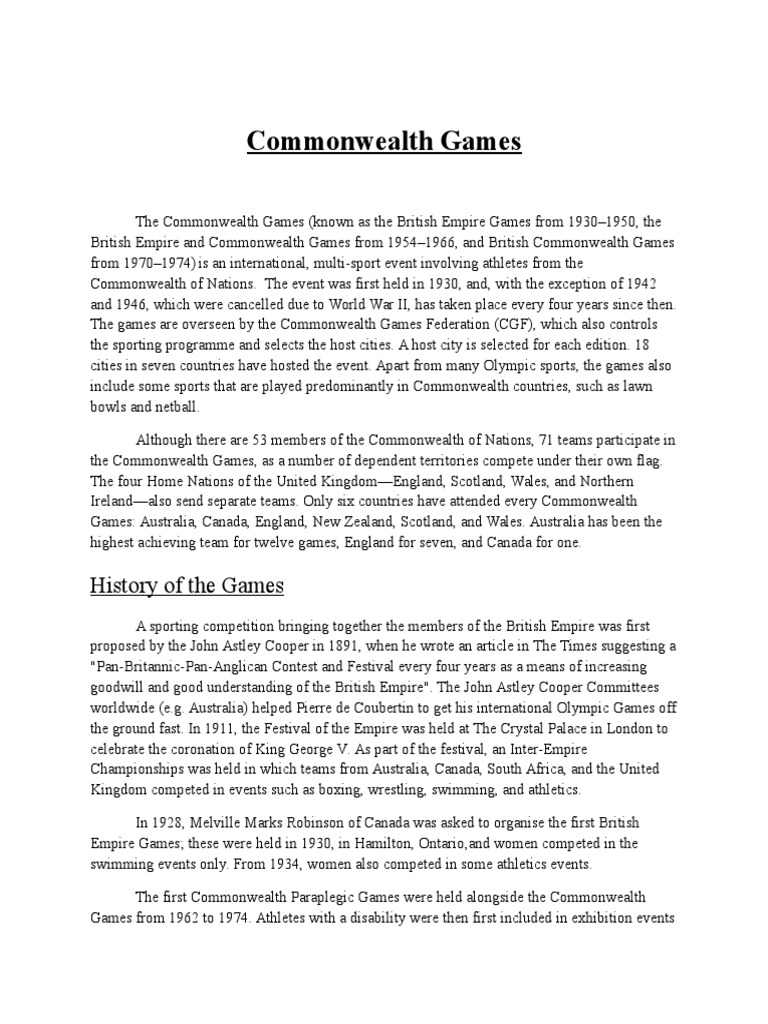 Commonwealth Games Overview and History | PDF | Multi Sport Events | Sports