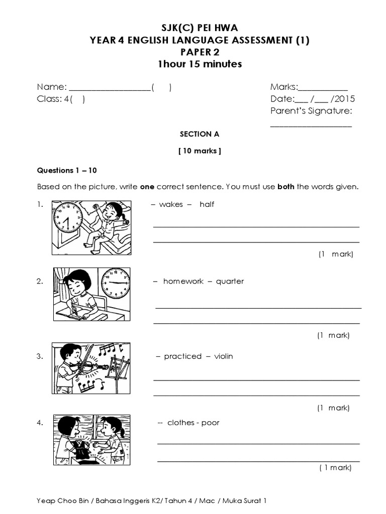 SJK (C) Pei Hwa Year 4 English Language Assessment (1) Paper 2 1hour 15 ...