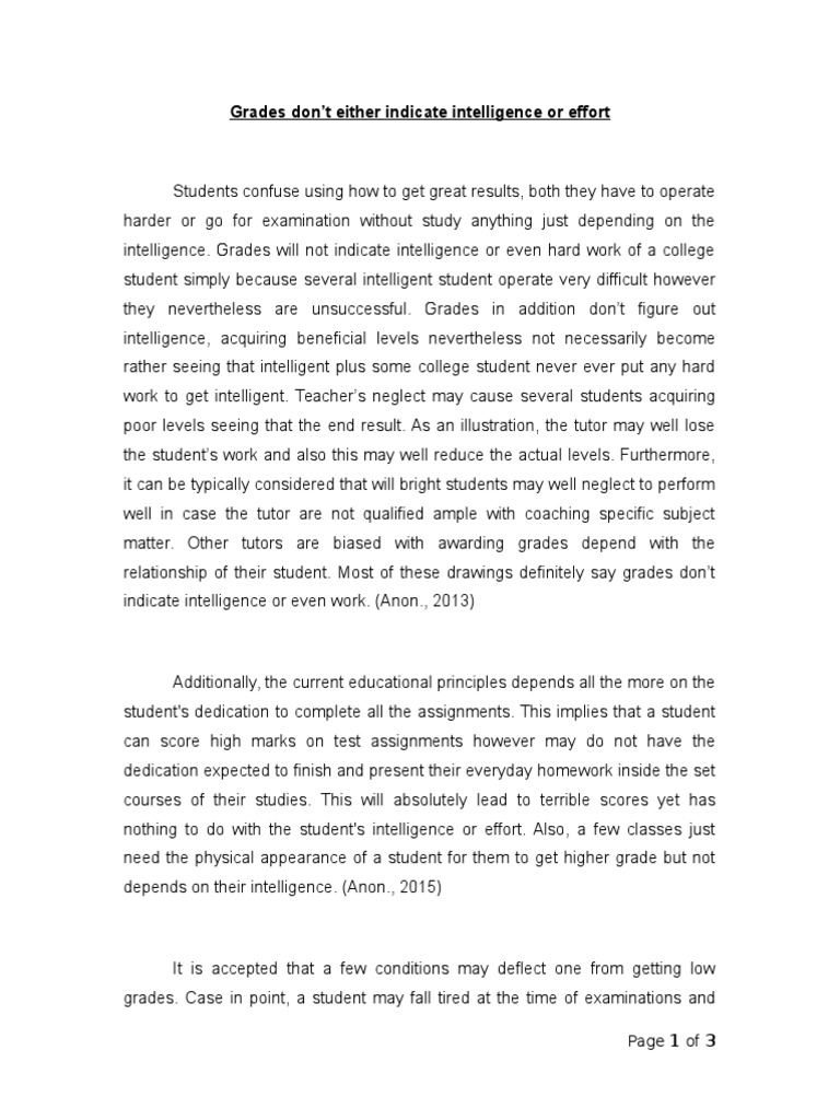 Grades Don't Necessarily Indicate Intelligence or Effort: Multiple ...
