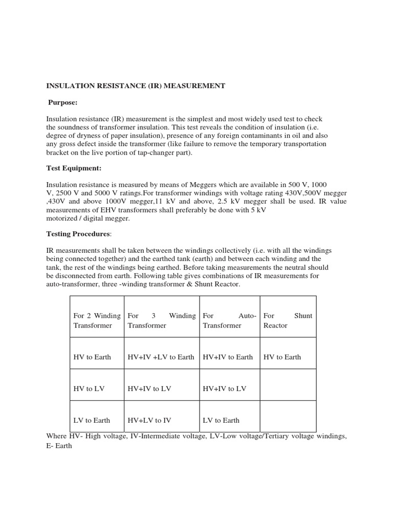 Insulation Resistance Measurement Guide | PDF