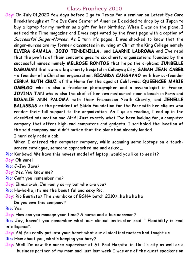 Class Prophecy (BSN Batch 2010) | PDF | Health Care | Medicine