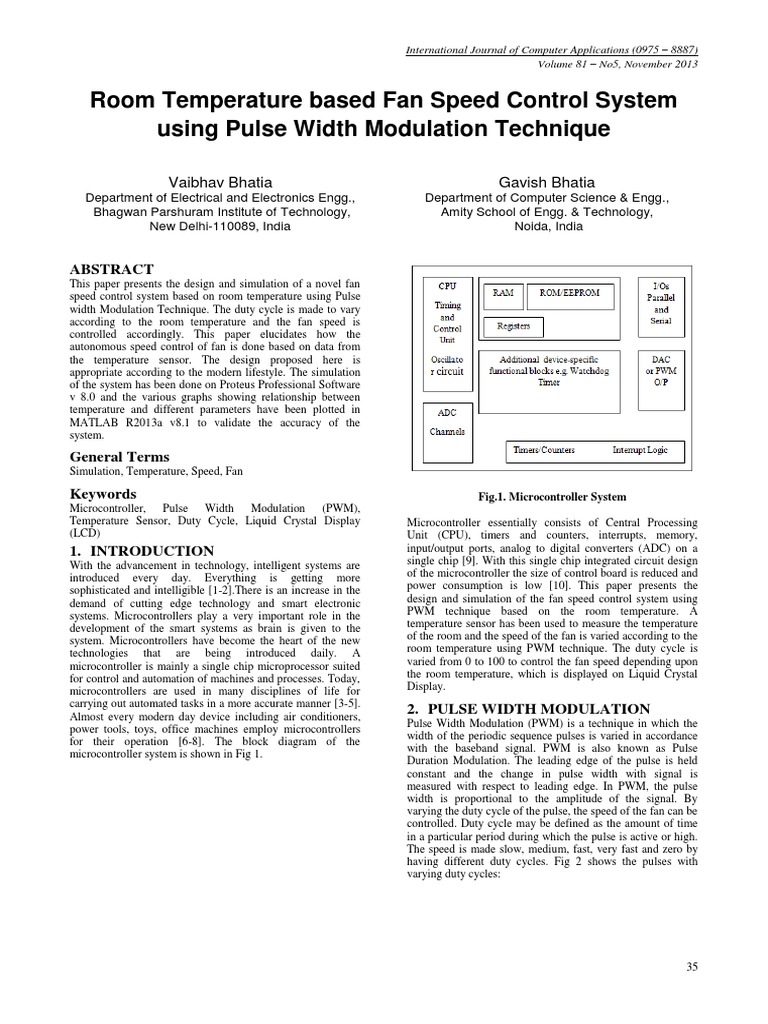 Room Temperature Based Fan Speed Control System Using Pulse Width ...
