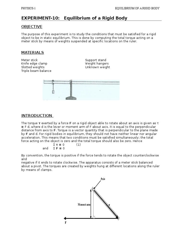 E10-Equilibrium of A Rigid Body | PDF | Rotation Around A Fixed Axis | Torque