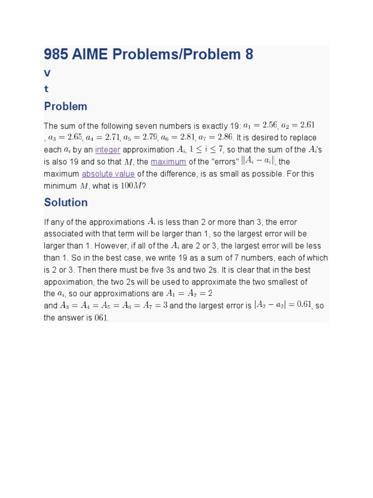 985 AIME Problems | PDF | Ellipse | Fraction (Mathematics)
